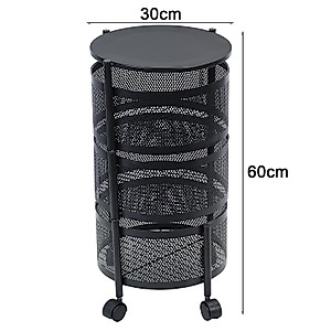 duwiikab Rotating Kitchen Storage Rack No Assembly, Fruit Basket for Kitchen, Metal Storage Tower Basket Shelves Organizer on Rolling Wheels with Removal Drawers for Fruit Vegetable 3 Layer