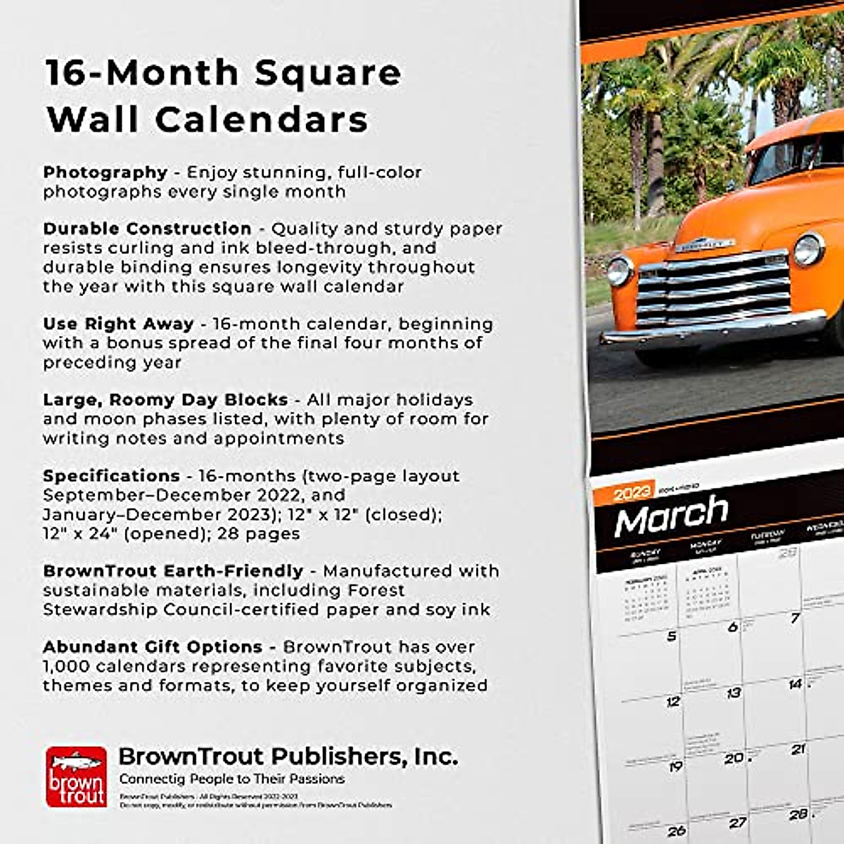 Classic Chevy Pickups OFFICIAL | 2023 12 x 24 Inch Monthly Square Wall Calendar | Foil Stamped Cover | BrownTrout | Chevrolet Motor Truck