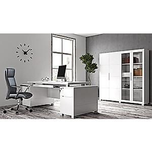 Zuri Furniture 79" Modern Ford Executive Desk with Filing Cabinets - White