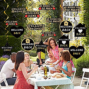 Lnlofen Welcome Home Party Hanging Swirls Decorations, 24Pcs Gold Home Welcoming Party Hanging Swirl Supplies, Homecoming Party Welcome Back Home Family Hanging Decor