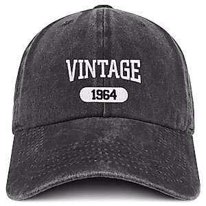 Trendy Apparel Shop Vintage 1964 Embroidered 60th Birthday Soft Crown Washed Cotton Cap - Black