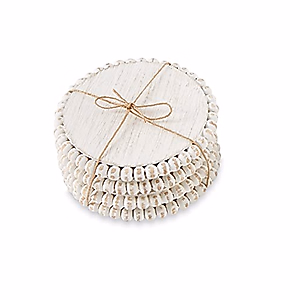 Mud Pie White Beaded Coaster Sets, 4 3/4"" Dia (42500044W)
