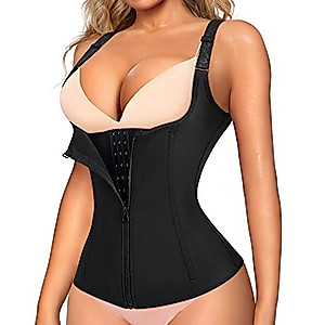 LODAY Waist Trainer Corset for Women Tummy Control Sport Workout Body Shaper Black (M, Black(Vest-Adjustable Straps))
