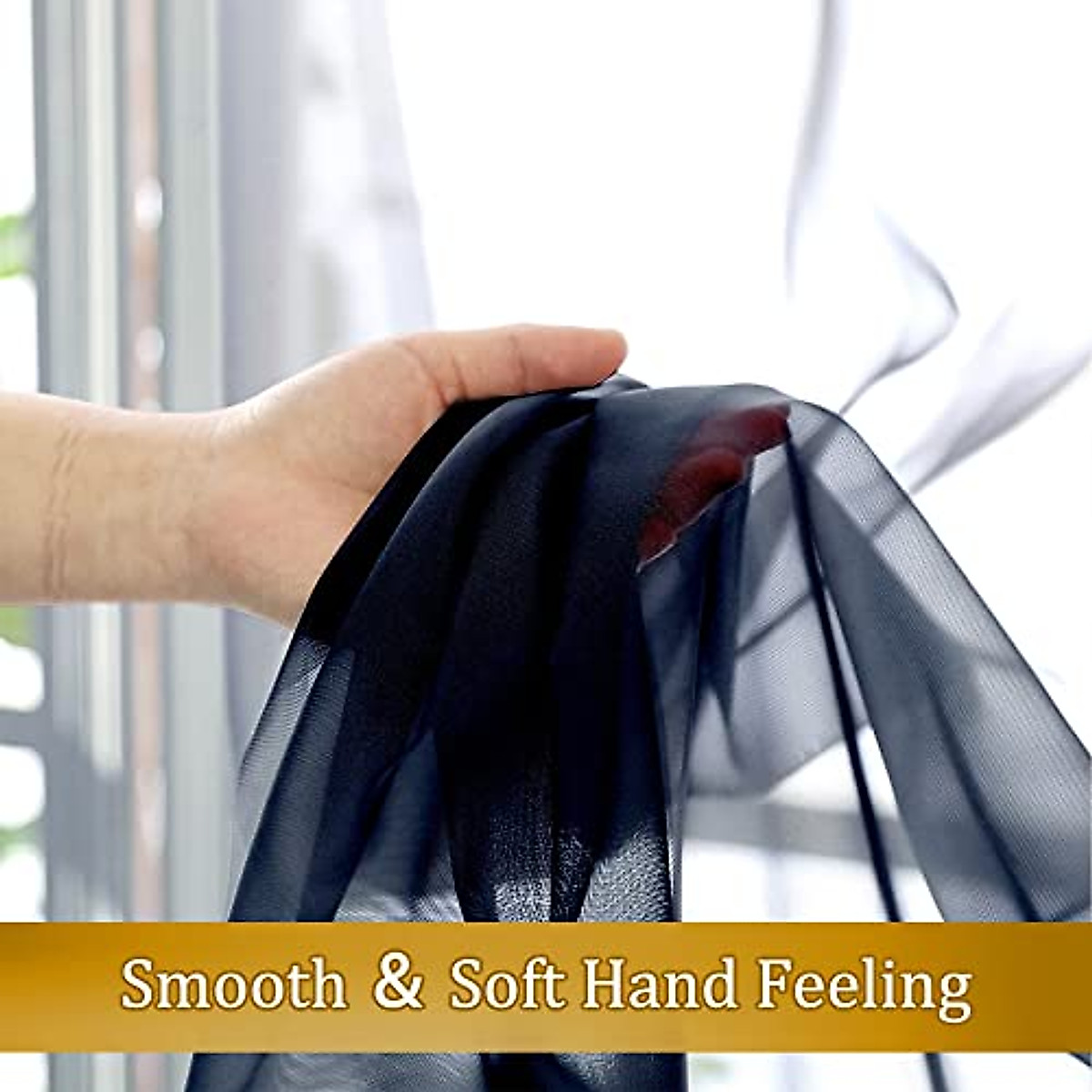 Aiyufeng Sheer Navy Blue Curtains 84 inch Length 2 Panels Set, Airy Soft-Touching Rod Pocket Voile Drapes for Living Room/Bedroom, Each 40W x 84L