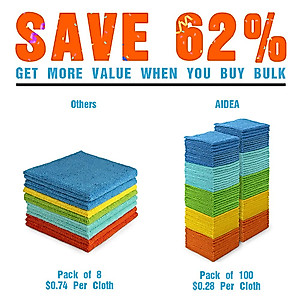 AIDEA Microfiber Cleaning Cloths-100PK, Softer and More Absorbent, Lint-Free, Wash Cloth for Home, Kitchen, Car, Window (12in.x12in.)