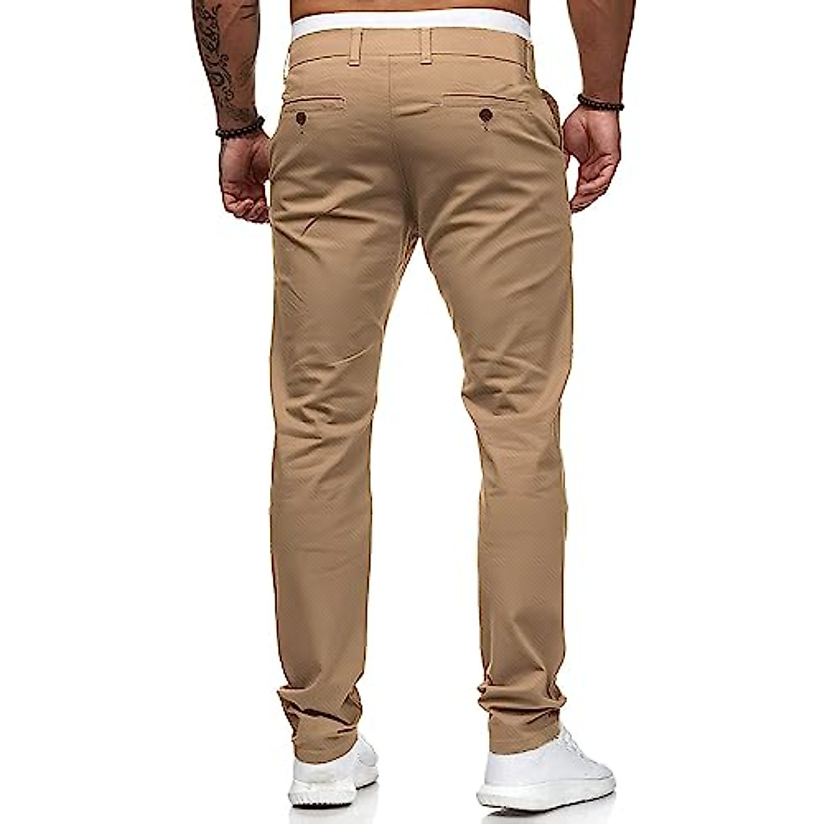 ALLABREVE Men's Chinos Casual Dress Pants Slim Fit Skinny Stretch Flat-Front Lightweight Comfort Slacks (Khaki 34)