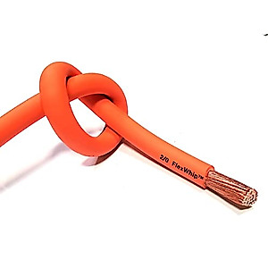 Battery Cable Pure Copper Orange Flex Whip Power Wire 1/0 or 2/0 Gauge AWG (2/0 Flex Whip(450A) 50 FT)