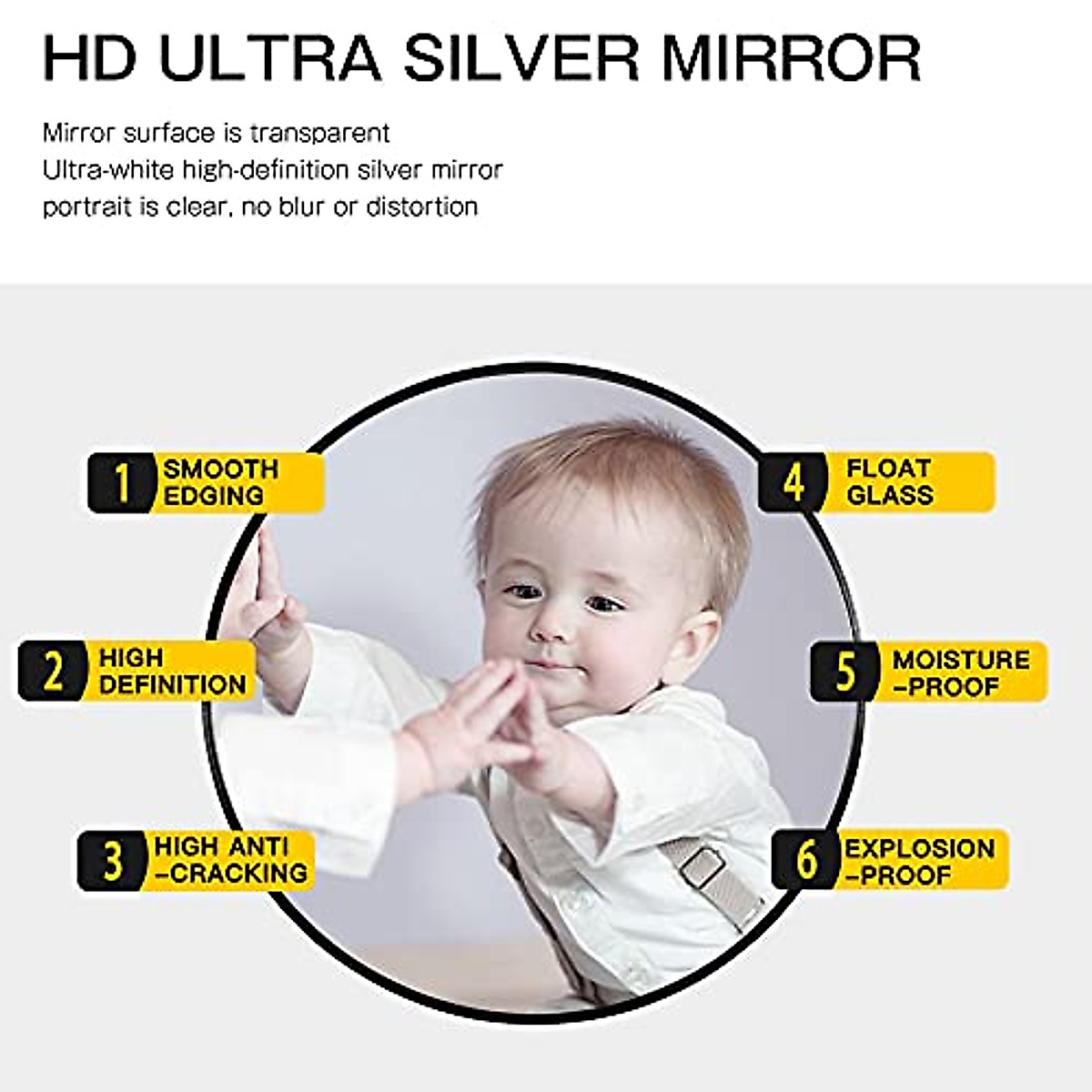 KIAYACI Round Wall Mirror Large Circle Mirrors for Bathroom Living Rooms -Aluminum Alloy Frame, Shatteproof Glass (Black, 24")