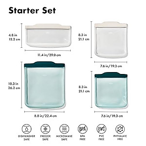 OXO Good Grips Silicone Reusable Bags – 4 Piece Starter Set - Oat/Lagoon