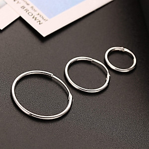 Sllaiss 3 Pairs 925 Sterling Silver Small Hoop Earrings For Women Men Round Endless Hoop Earrings Set Lightweight 10MM 15MM 20MM (Set 1：10MM 15MM 20MM)