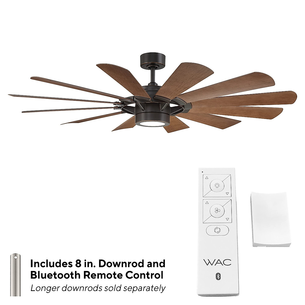 Windmill Indoor and Outdoor 12-Blade Smart Ceiling Fan 65in Oil-Rubbed Bronze Dark Walnut with 3000K LED Light Kit and Remote Control works with Alexa and iOS or Android App