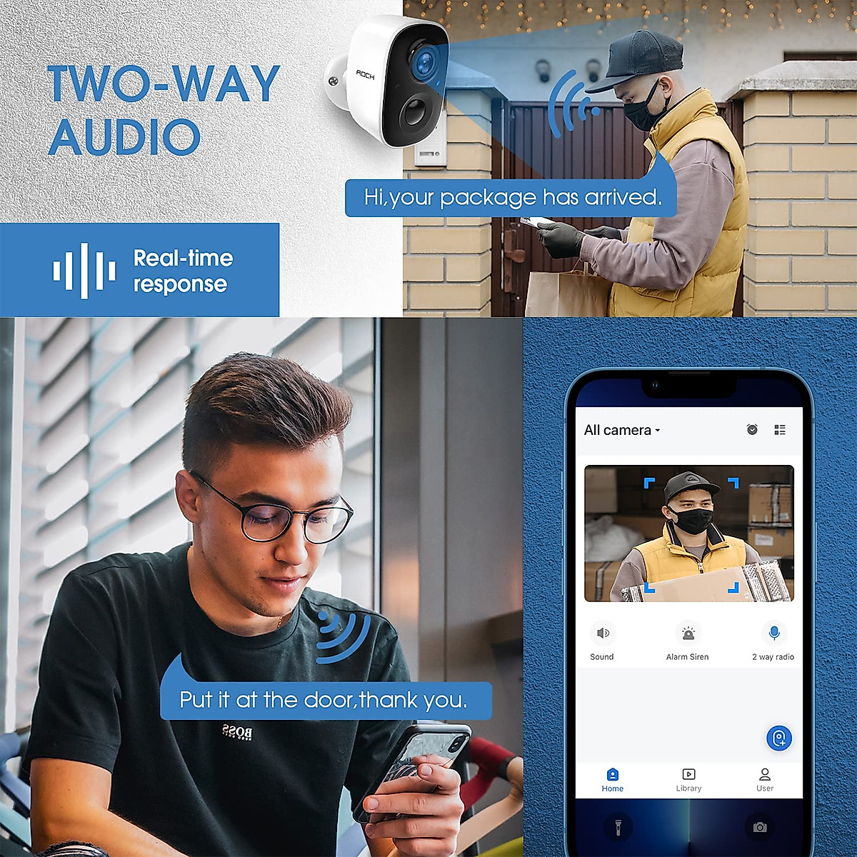 ROCK WiFi Camera Outdoor, 1080P Battery Powered AI Motion Detection, Bullet Surveillance Cameras for Home Security System with Siren Alarm, Night Vision, Waterproof Cloud/SD