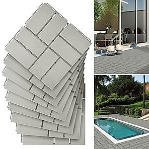 ohlela 9 Pack Heavy-Duty Plastic Interlocking Deck Tiles - 12"x12" Waterproof & Durable Interlocking Floor Tiles. Patio Floor Tiles for Balcony Flooring, Porch & Poolside Outdoor Flooring (Light Gray)