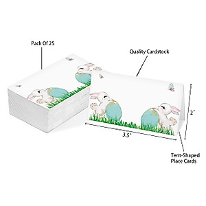 Table Place Card, Easter Tent Style Cards, Pack of 25 Half-Fold Reception Place Card, Cute Easter Egg Bunny, Easter Table Decor for Spring Wedding, Baby Shower, Dinner Party(F15)