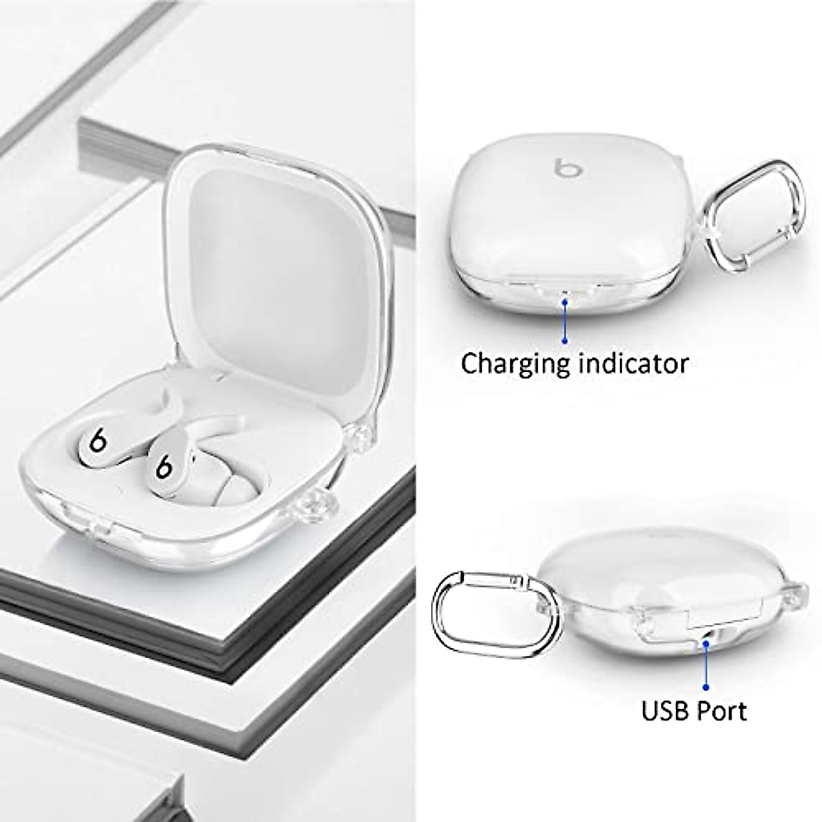 Beats Fit Pro Case Cover, Filoto Hard Case for Apple Beats Fit Pro 2021 Shockproof Protective Earbuds Case with Keychain Accessories for Men Women (Clear)