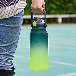 Water Bottles with Motivational Time Marker & Straw, 64oz Leakproof Water Jug Drink Bottles Gradient Color Water Containers Travel Sports Water Bottle for Gym Office and School