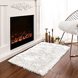 Latepis White Sheepskin Rug 2x3 Faux Fur Sheepskin Rug for Living Room Fluffy Washable Rug for Bedroom Luxury Room Decor Furry Rug Rectangle