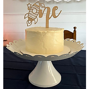 Space One Cake Topper, 1st Boy and Girl Rocket Birthday Decorations, Rustic Chic First Trip Around The Sun Birthday Party Decor - Wooden