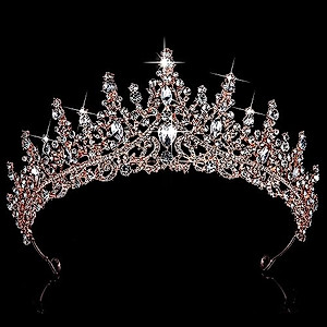 Women Crystal Wedding Tiara Princess Crown Rhinestone Tiaras, Royal Queen design, perfect for Bridal, anniversaries, birthday, Halloween Cos-play costume Christmas, party hair accessorie for girl Prom (Rose Gold)
