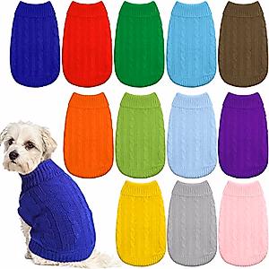 12 Pcs Bulk Small Dog Sweater Puppy Sweaters Turtleneck Cable Knit Dog Sweater Warm Knitted Pet Sweater Cold Weather Pet Clothes Apparel for Dogs Cats Small Medium Large Girl Boy (X-Small)