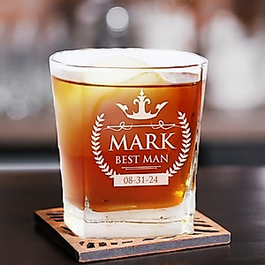 Set of 1, 3, 7 and More Custom Personalized Whiskey Rocks Glasses for Bachelor Party - Engraved Square Rocks Glass Gifts for Groom, Groomsman - Royal Style (7)