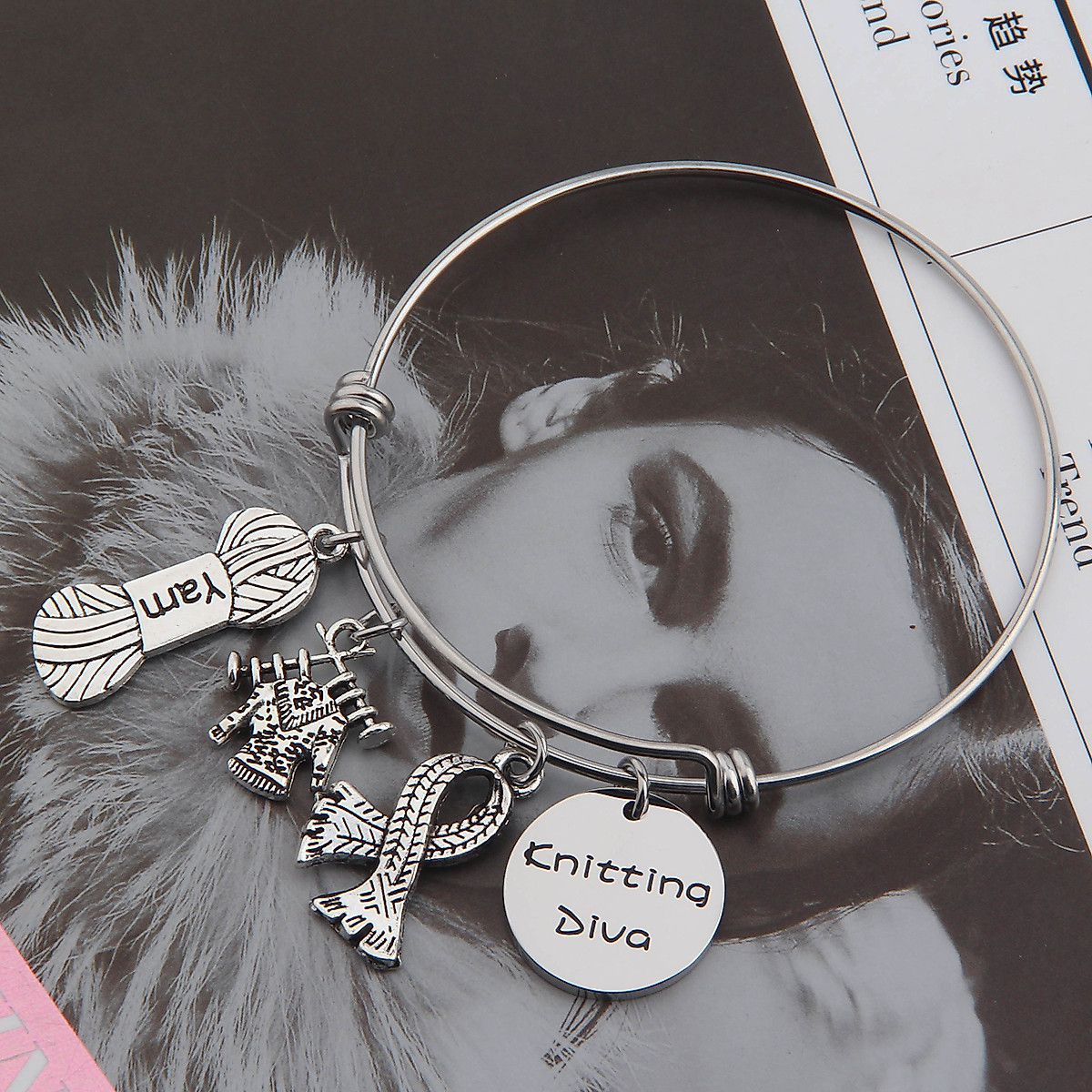 Gzrlyf Knitting Diva Bracelet Knitting Lover Bracelet Knitter Bracelet Crochet Bracelet Gift for Knitter Grandmother Gift Retirement Gift (Knitting Diva bracelet)