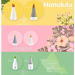 Ohuhu Alcohol Markers Brush Tip: Double Tipped Art Marker Set for Artist Adults Coloring Sketching Drawing Alcohol-based Ink - Brush Chisel Dual Tips - Honolulu - 48 Colors w/ 1 Blender and Case