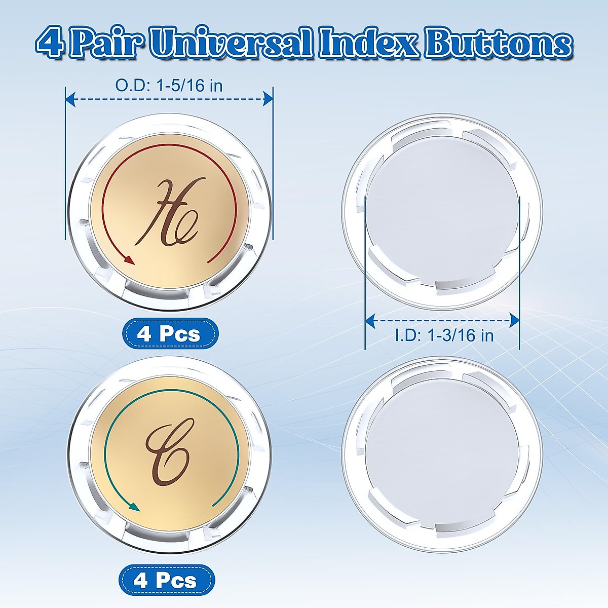 Dreyoo 8 Pcs Universal Index Buttons, Hot and Cold Faucet Index Buttons, Bathroom Faucet Knobs Replacement, Compatible with Delta/LDR/Delex/Peerless Two Clear Handles, 1-5/16 In. Diameter
