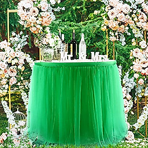 CO-AVE 6FT Green Table Skirt Tutu Table Cloth for St. Patrick's Day Kids Birthday Party Dessert Round Tables Christmas Home Decoration(L 6(ft),H30in)
