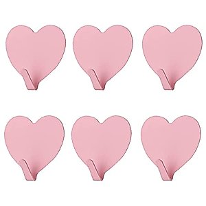 JtmyAota 6 Pack Heart Shaped Decorative Wall Hooks, Stainless Steel Strong Adhesive Wall Hook for Home Kitchen Bathroom Office (Light Pink)