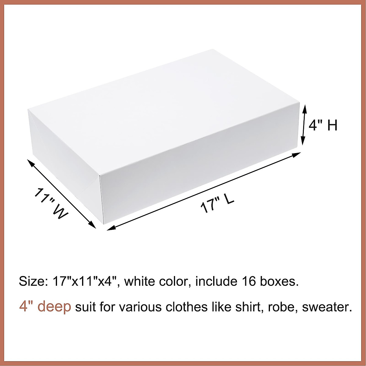 Mcfleet 16 Pack Large Gift Boxes with Lids 17x11x4 Inches Extra Deep Shirt Boxes Clothes Robe Sweater Box for Christmas Presents, Holidays, Birthday Gift Wrapping White