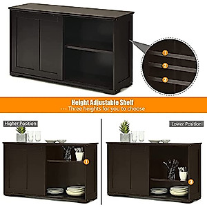 Salches Kitchen Storage Sideboard, Stackable Buffet Cabinet w/Adjustable Shelf, Cupboard w/Smooth Sliding Door for Dining Room/Living Room/Entryway/Bathroom (Brown)