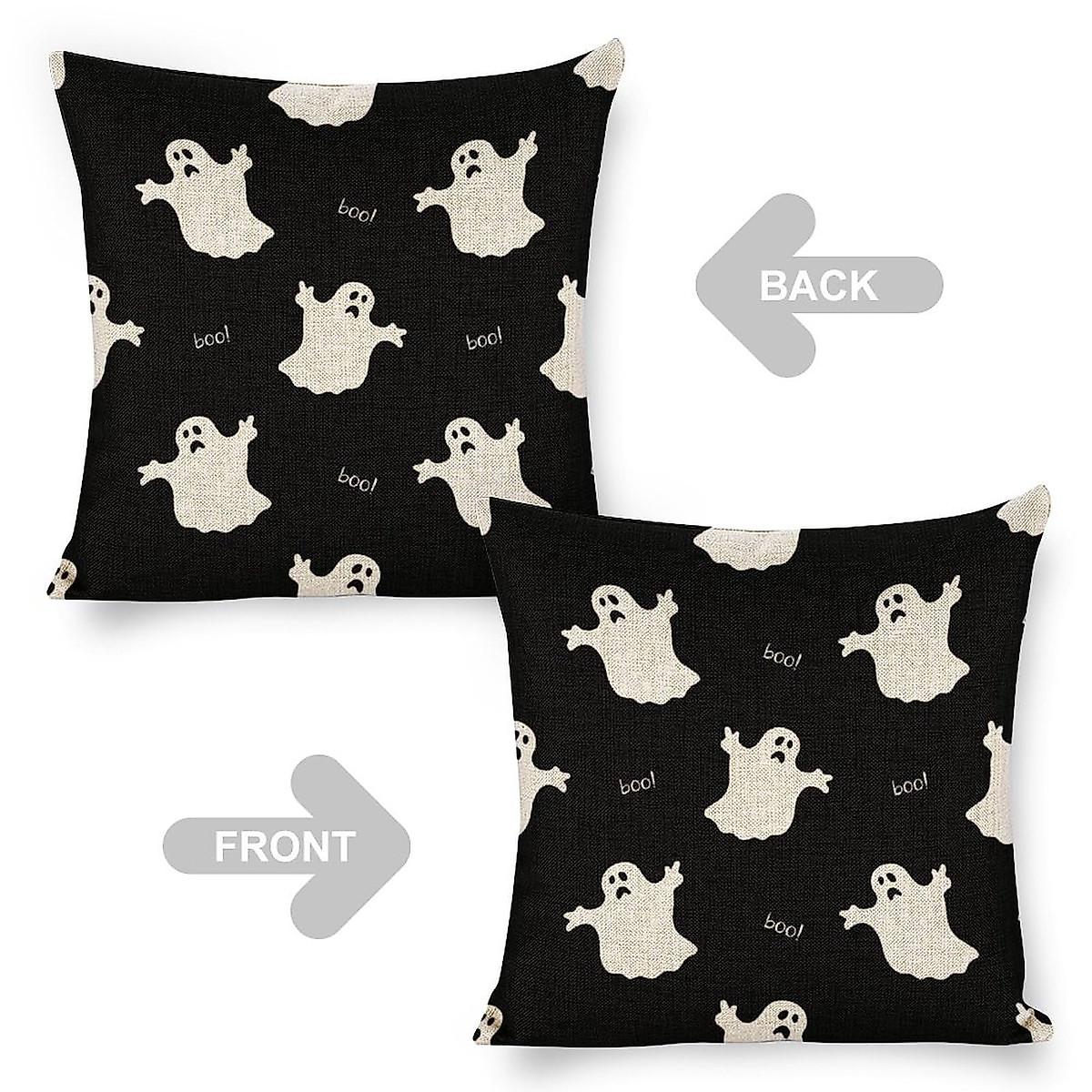 Happy Halloween Cartoon Ghosts Throw Pillow Covers 18×18 Pillowcases Set of 2 Cute Black Linen Decorative Square Pillow Case Cushion Covers Standard Size for Sofa Couch Outdoor Bed Pillow Protectors