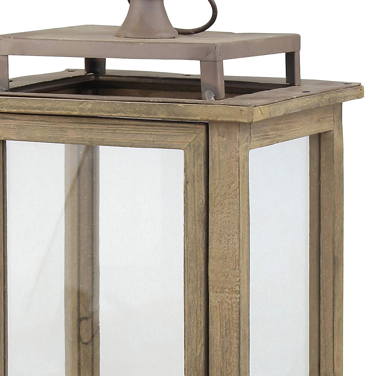Stonebriar 18 Inch Rustic Wooden Candle Hurricane Lantern, For Table Top, Mantle, Wall Hanging, or Garden Display, Indoor & Outdoor Use, Extra Large
