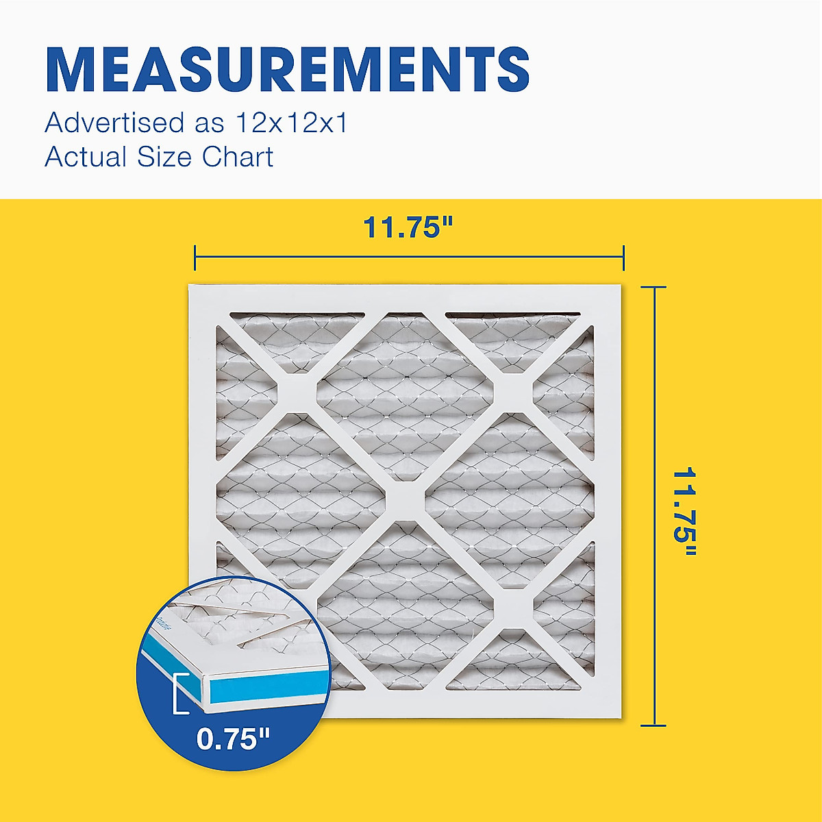 Aerostar 12x12x1 MERV 8 Pleated Air Filter, AC Furnace Air Filter, 6 Pack (Actual Size: 11 3/4"x11 3/4"x3/4")