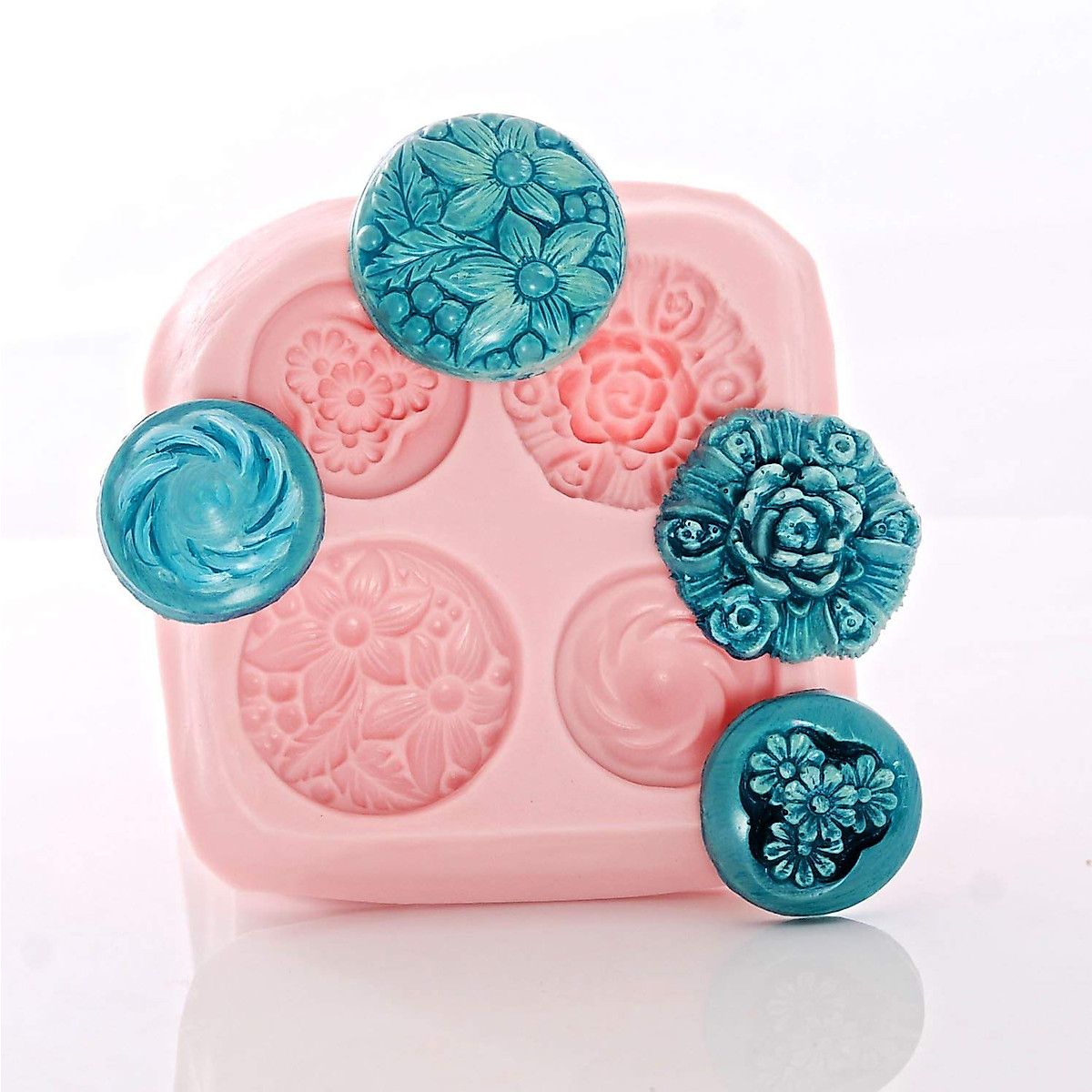 Flower Vintage Style Button Silicone Mold Fondant Chocolate Mint Resin Polymer Clay Jewelry Craft Mold