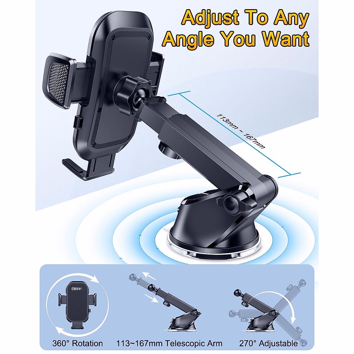 YFYYF Phone Holders for Your Car,[60 Lbs Powerful Suction] Car Phone Holder Mount,Phone Mount for Car Dashboard Windshield,Car Mount for iPhone/Android Smartphone,Car/Truck Accessories