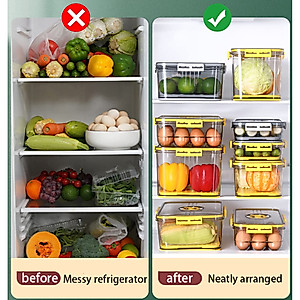 Refrigerator Organizer Bins,Stackable Produce Saver Organizer Bin Storage Containers with Removable Drain Tray for Fridge, Cabinets, Countertops and Pantry(Gray-M)
