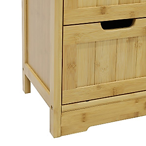 MUPATER Small Storage Cabinet Bamboo with 4 Drawers and 1 Cupboard, Freestanding Compact Floor Cabinet Bamboo for Entryway and Bathroom, Natural