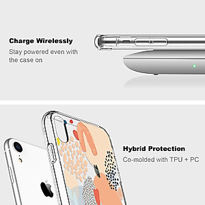 ICEDIO iPhone Xr Case with Screen Protector,Clear with Multi-Colored Painting Patterns for Girls Women,Shockproof Slim Fit TPU Cover Protective Phone Case for iPhone XR