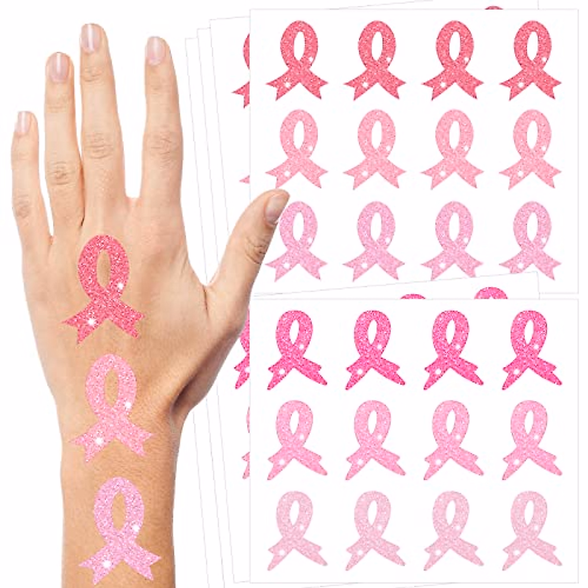 20 Sheets 240 Pcs Breast Cancer Temporary Tattoos Stickers Temporary Pink Ribbon Tattoos Breast Cancer Body Tattoos for Women Girls Face Body Accessories