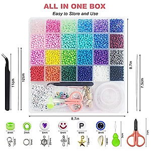Redtwo 3400pcs 4mm Glass Seed Beads for Jewelry Bracelet Making Kit, Small Beads Friendship Bracelet Kit, Tiny Waist Beads Kit with Letter Beads and Elastic String, DIY Art Craft Girls Gifts (4mm)