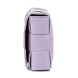 Olivia Miller Women's Fashion Ainsly Lavender Woven Faux PU Leather w Front Flap, Small Cassette Crossbody Bag w Adjustable Shoulder Strap, Casual Trendy Purse Handbag