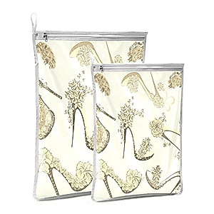 Oyihfvs Vintage Women Shoes High Heels Set of 2 Mesh Laundry Bags, Mesh Storage Bag, Mesh Wash Bag, Travel Laundry Bag with Zipper Hanging Loop for Wash Bra Underwear