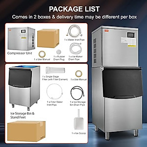 VEVOR Commercial Ice Maker, 450LBS/24H Ice Making Machine with 300LBS Large Storage Bin, 1000W Auto Self-Cleaning Ice Maker Machine with 3.5-inch Touchscreen for Bar Cafe Restaurant Business