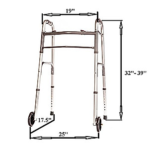 Walker Folding Deluxe 2 Button with Front 5" Wheels, Adjustable Height (Short, Standard, Tall People) by Healthline Trading