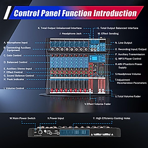 Professional Audio Mixer Sound Board Console USB bluetooth Audio Mixer DJ Live Mixing Console Dedicated Stereo 2-Track Bluetooth Live Studio Mixing Console Board(8 Channel)