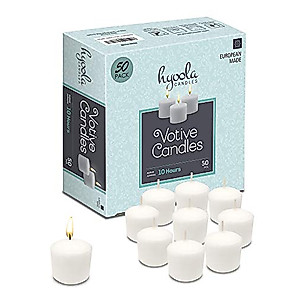 Hyoola Votive Candles - 10 Hour Burn Time - Unscented Candles Votives Bulk - Pack of 50 White Candles - European Made