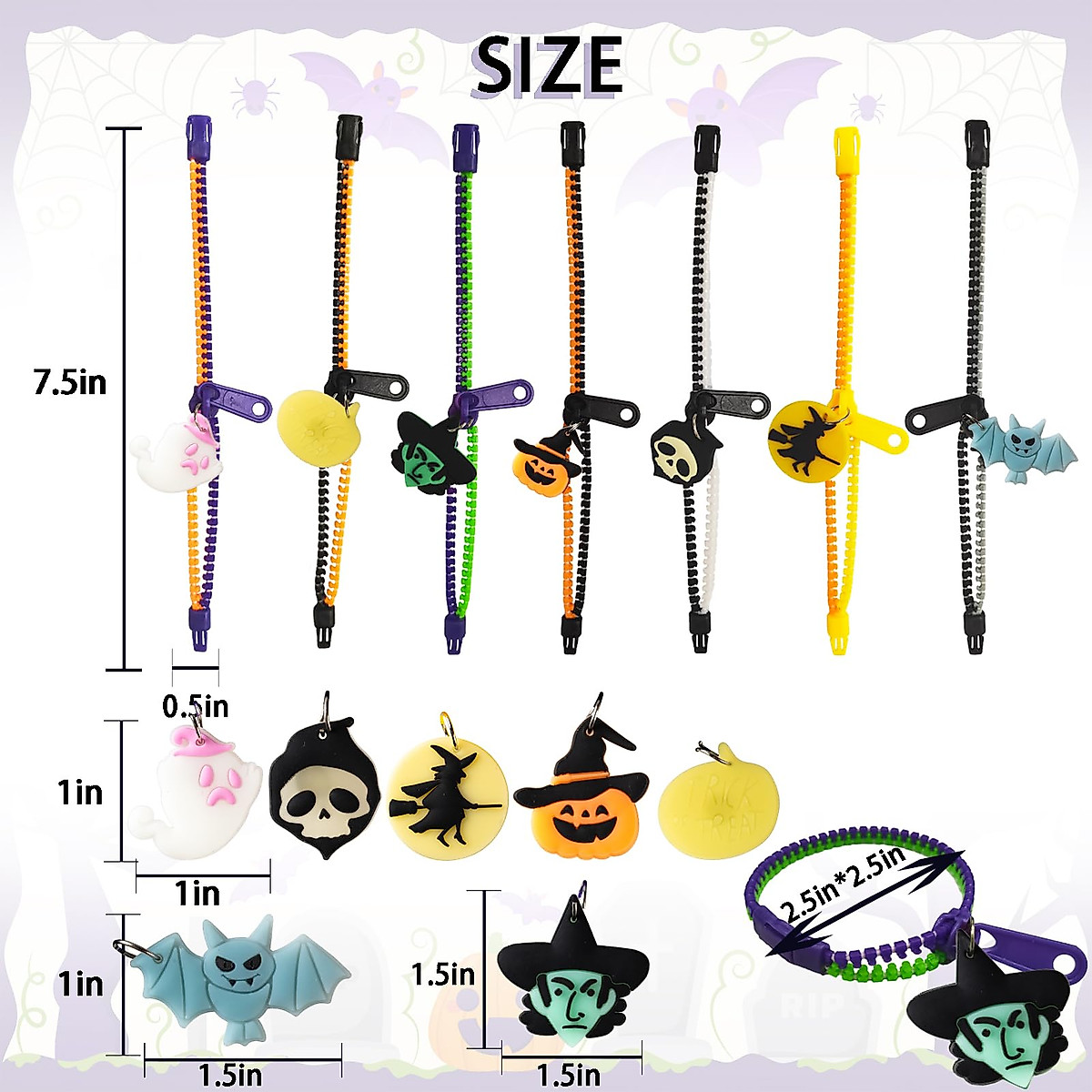 Kids Halloween Party Favors Zipper Bracelets, 28 Pack Glow in the Dark Halloween Zipper Wristbands for Kids Halloween Gifts, Halloween Giveaways, Halloween Goodie Bag Fillers, Kids Halloween Supplies