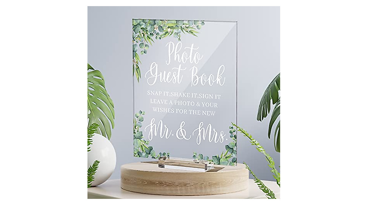 Elegant Wedding Sign - Clear Acrylic 8x10 with Eucalyptus Design